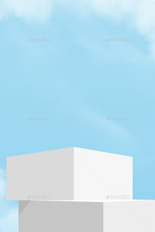 Sky blue,Cloud background,White Podium step display mockup for cosmetic product present Stock ...